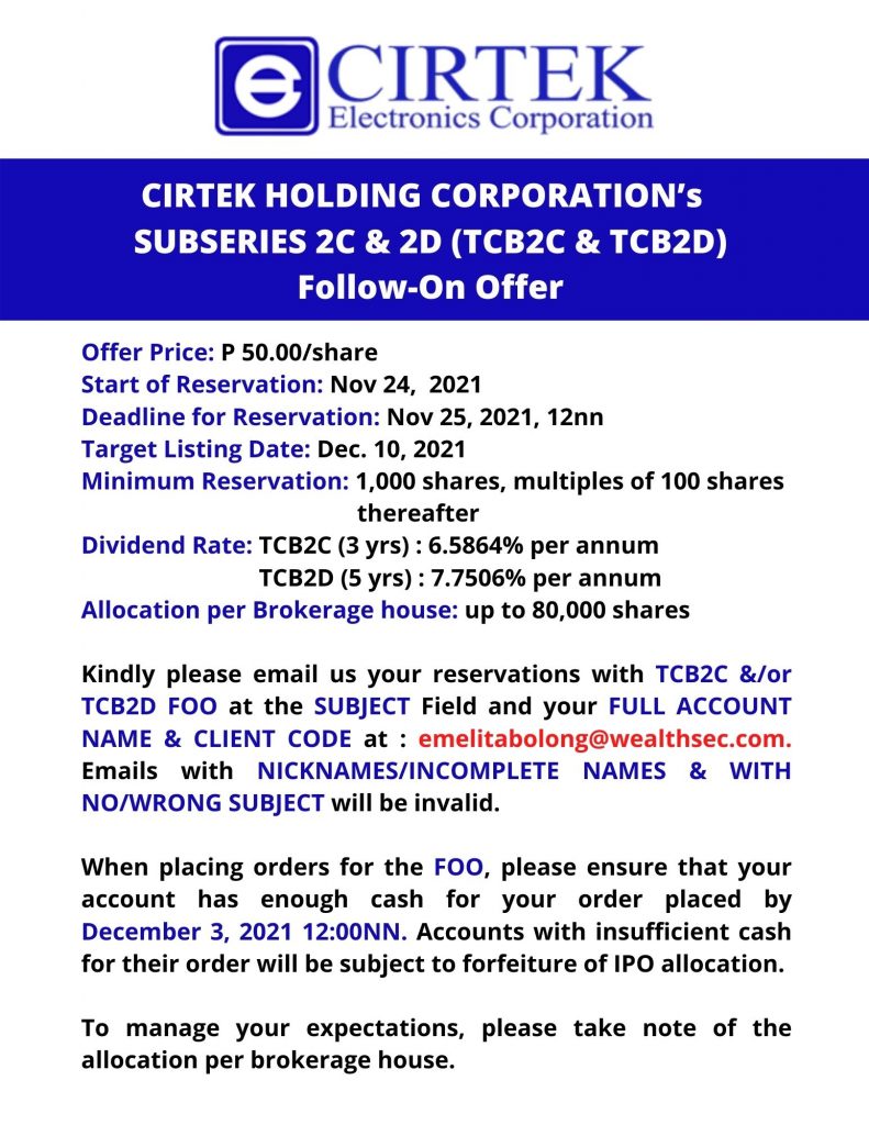 CIRTEK HOLDING CORPORATION’s SUBSERIES 2C & 2D (TCB2C & TCB2D) Follow ...
